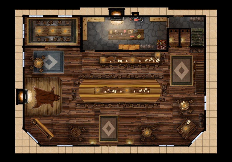 The Long Tabled Inn, Dnd Tavern Map, D&D Inn Map, Dungeons and Dragons ...