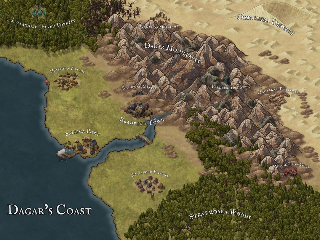 Dnd RPG Fantasy Map - Dagar's Coast - Etsy