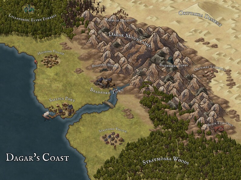 Dnd RPG Fantasy Map - Dagar's Coast - Etsy