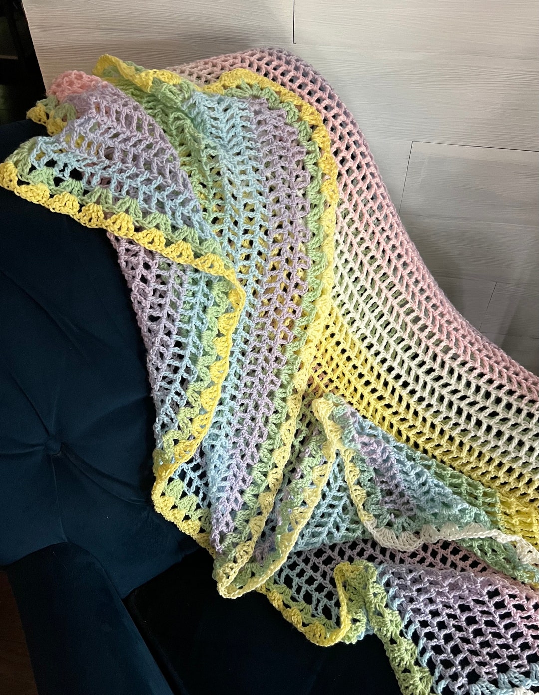 Crochet Afghan, Handmade Throw Blanket, Baby Blanket, Pastel Rainbow - Etsy