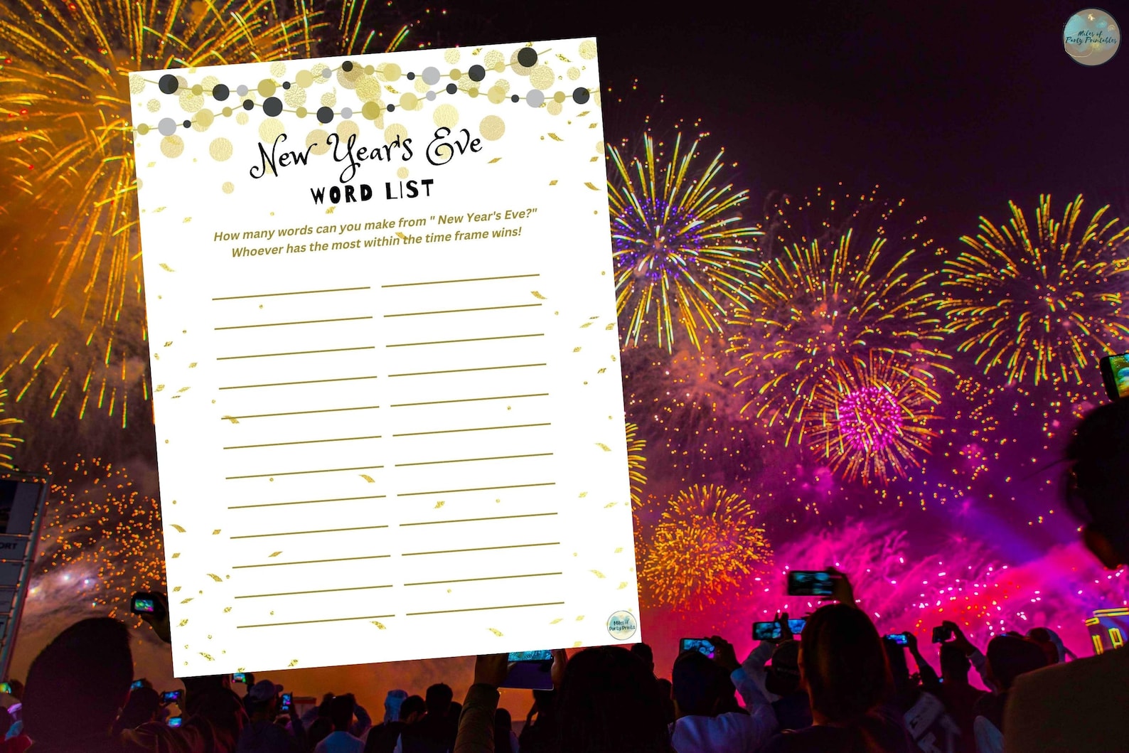 NYE Word List New Years Eve Games printable Nye Activity party Games ...