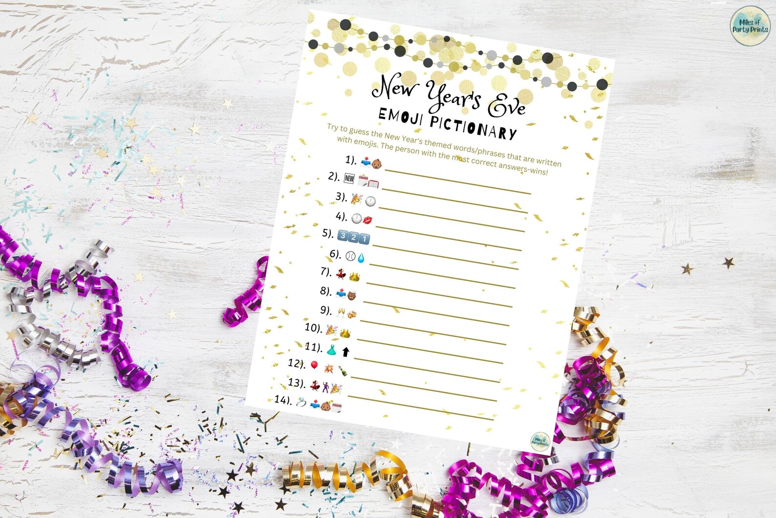 NYE Emoji Pictionary New Years Eve Games Printable Nye Activity Party ...