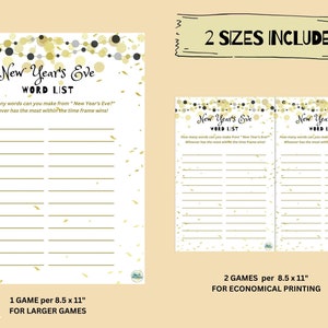 NYE Word List New Years Eve Games printable Nye Activity party Games ...