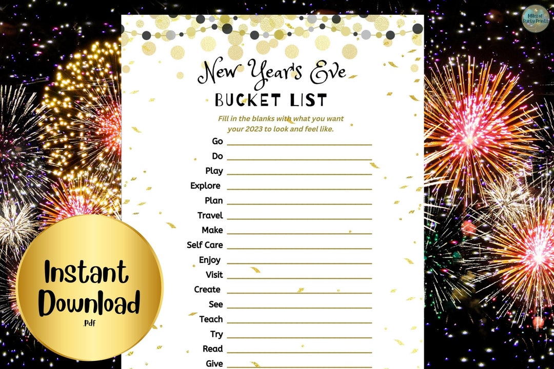 NYE 2023 Bucket List New Years Eve Gamesprintable Nye Activity Party ...