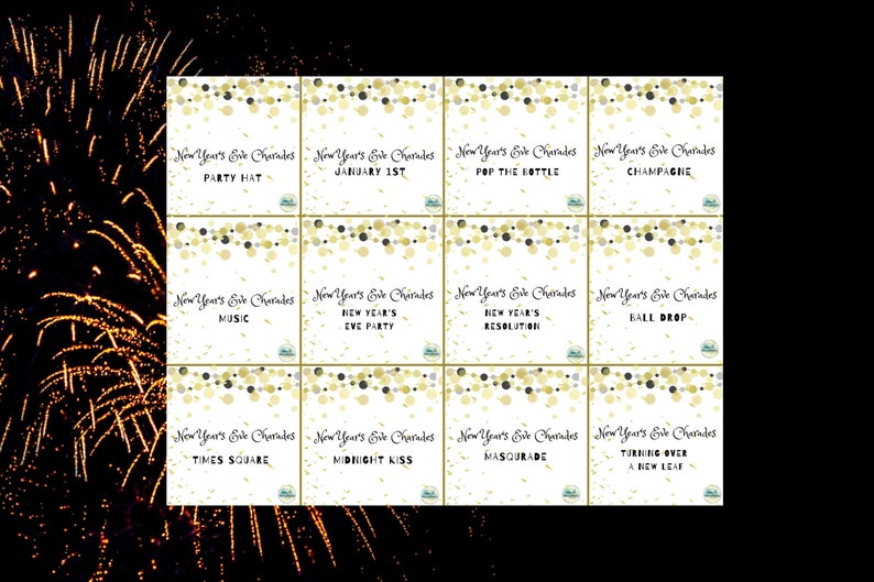NYE Charades New Years Eve Games printable Nye Activity party Games NYE ...