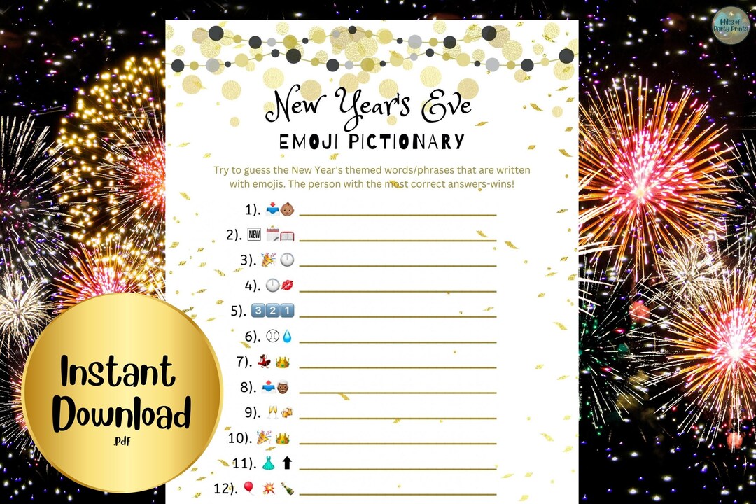 NYE Emoji Pictionary New Years Eve Games Printable Nye Activity Party ...