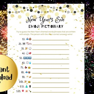 NYE Emoji Pictionary New Years Eve Games Printable Nye Activity Party ...