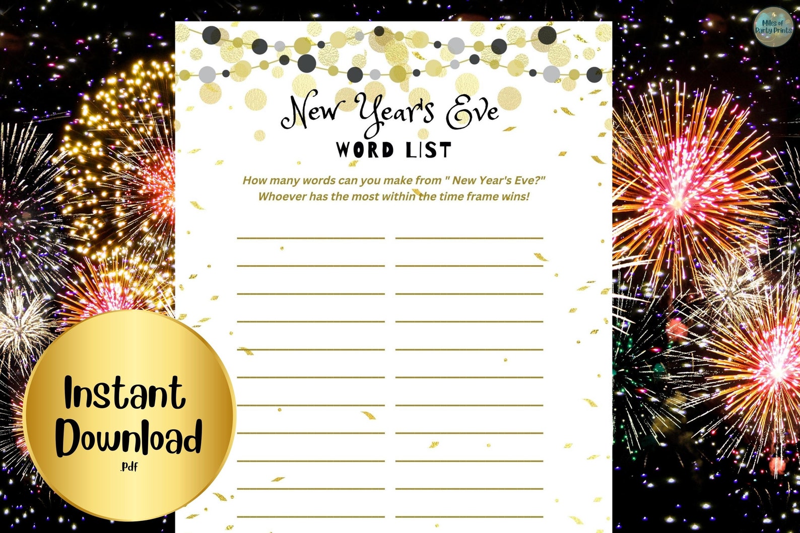 NYE Word List New Years Eve Games printable Nye Activity party Games ...