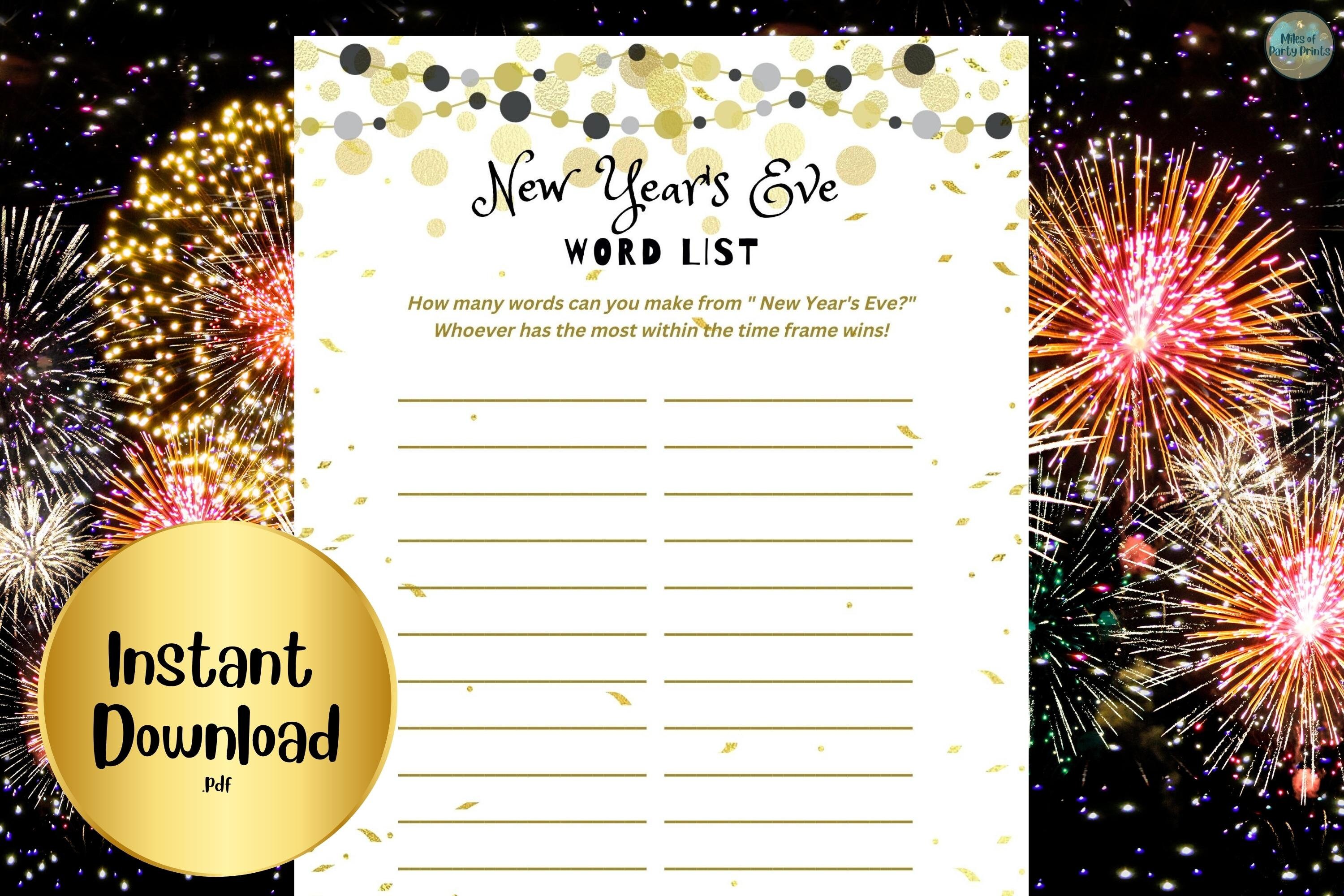 NYE Word List New Years Eve Games printable Nye Activity party Games ...