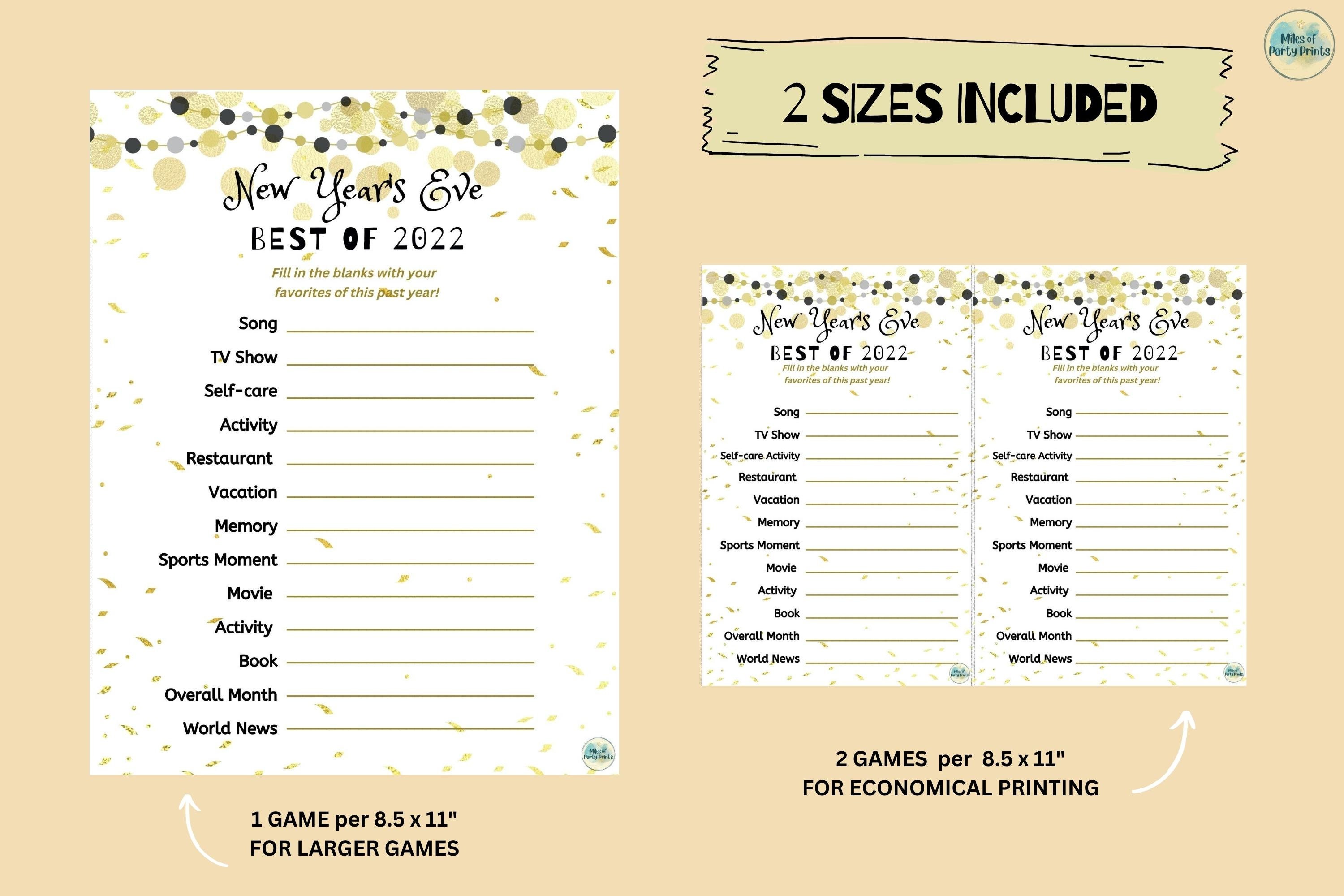 NYE Best of 2022 New Years Eve Games Printable Nye Activity Party Games ...