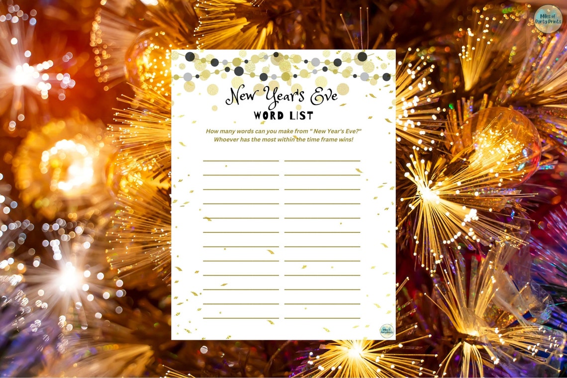 NYE Word List New Years Eve Games printable Nye Activity party Games ...