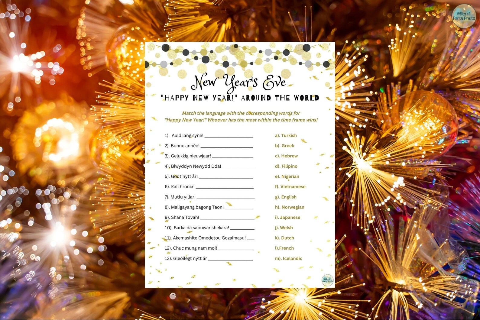 NYE Around the World New Years Eve Games Printable Nye Activity Party ...