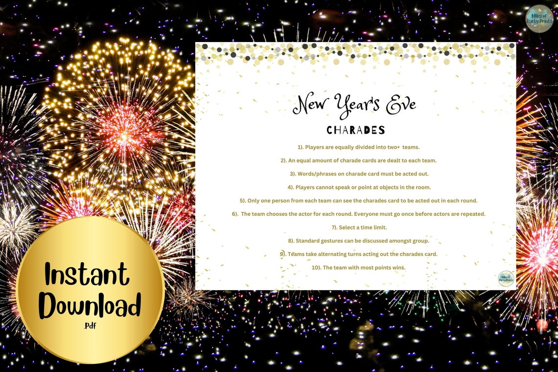 NYE Charades New Years Eve Games printable Nye Activity party Games NYE ...