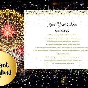 NYE Charades New Years Eve Games printable Nye Activity party Games NYE ...