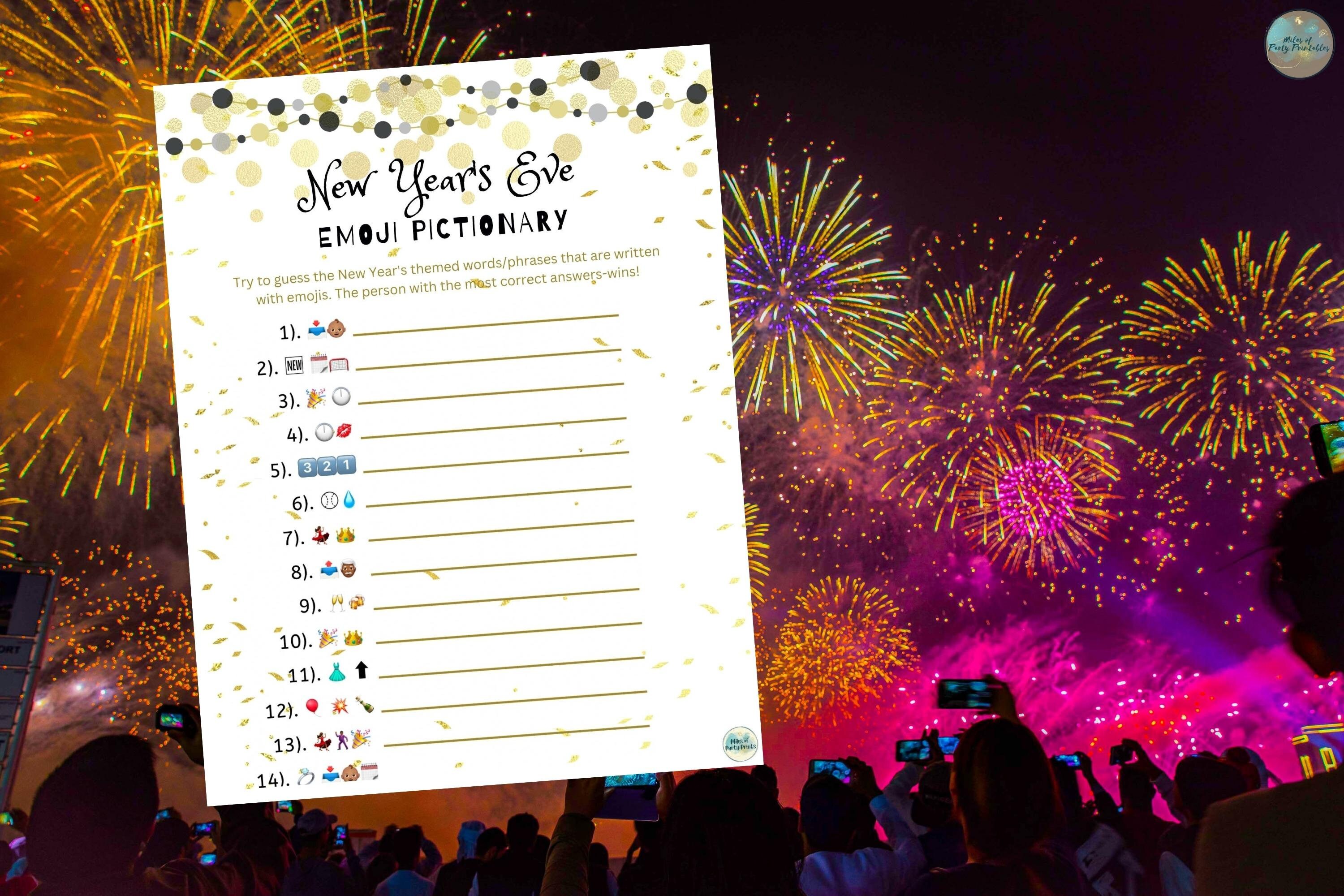 NYE Emoji Pictionary New Years Eve Games Printable Nye Activity Party Games NYE Party Games NYE ...