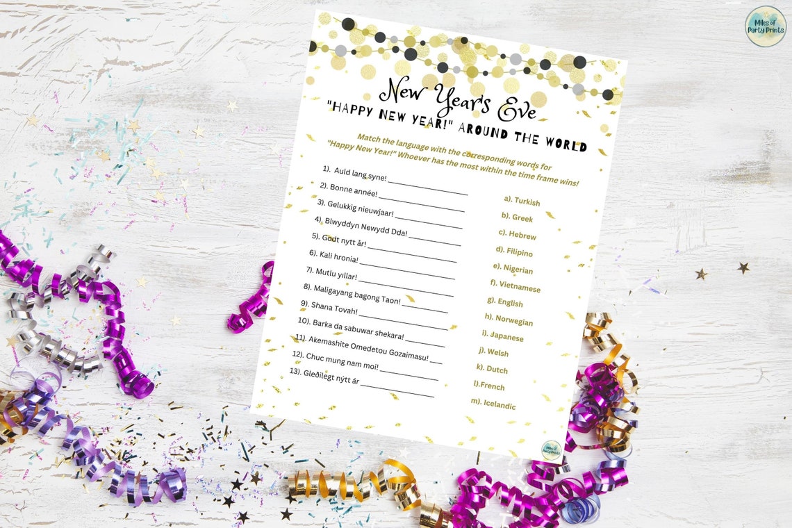 NYE Around the World New Years Eve Games Printable Nye Activity Party ...