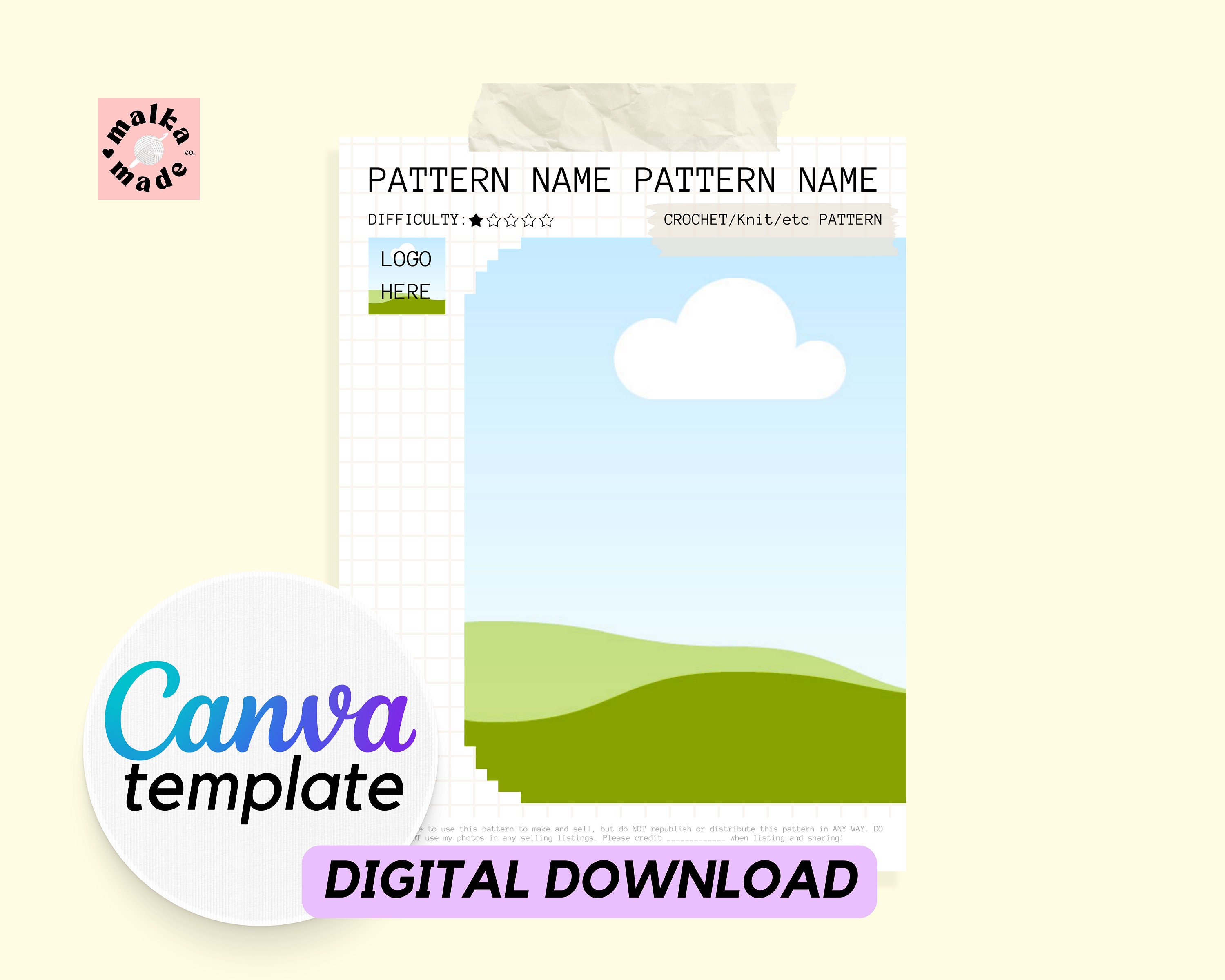 Crochet Pattern Canva Template Trendy Grid Modern Template Knit Pattern ...