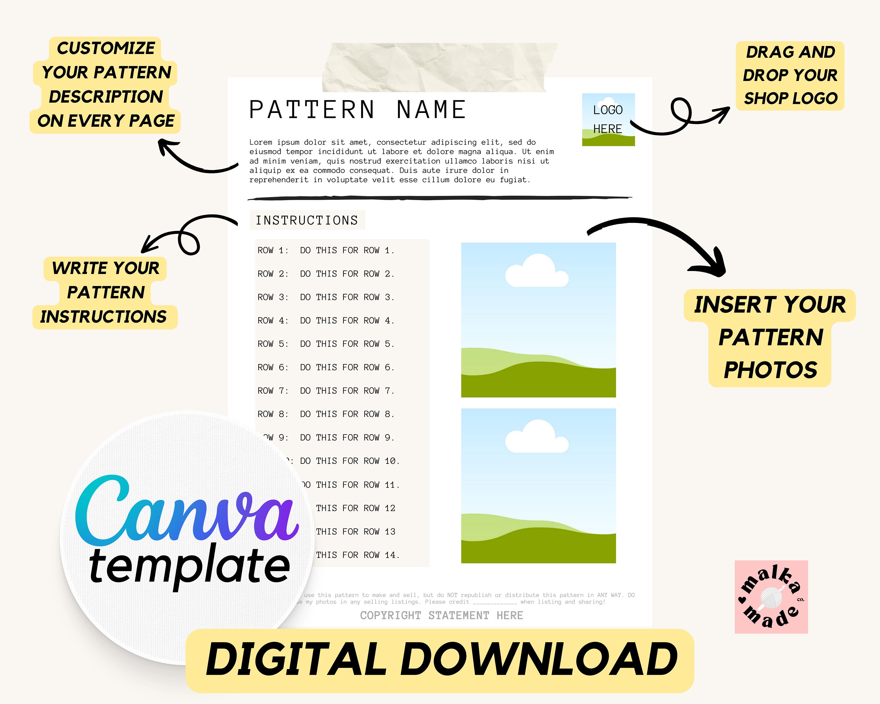 Crochet Pattern Canva Template Trendy Neutral Modern Template Knit ...