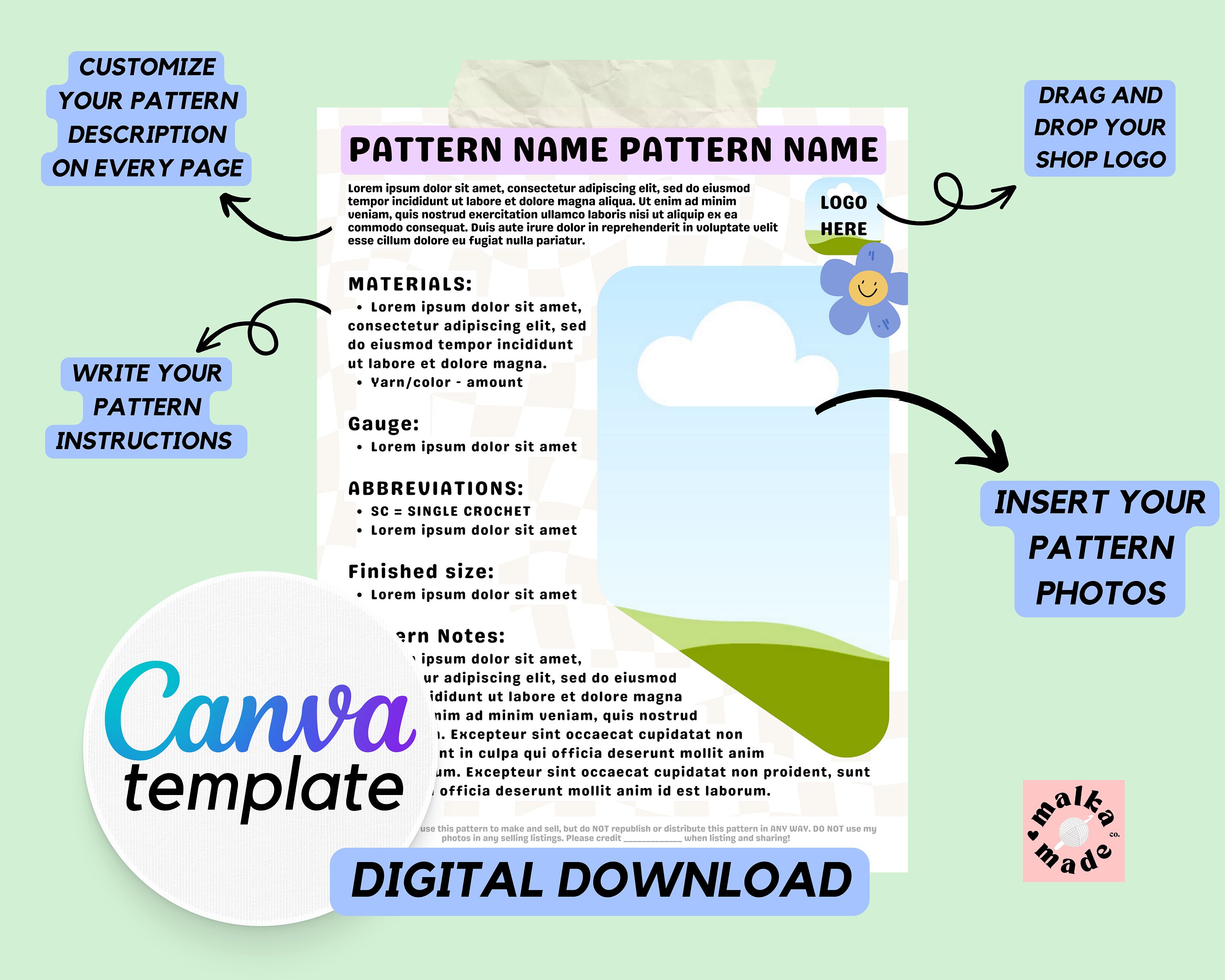 Crochet Pattern Canva Template Modern Cute Modern Template Knit Pattern ...