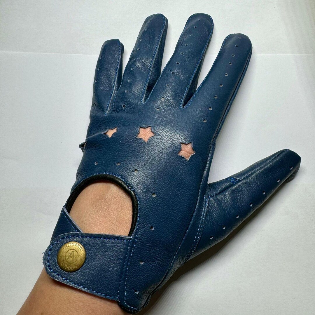 Blue Leather Driving Gloves Women Men Unlined Button Closure - Etsy