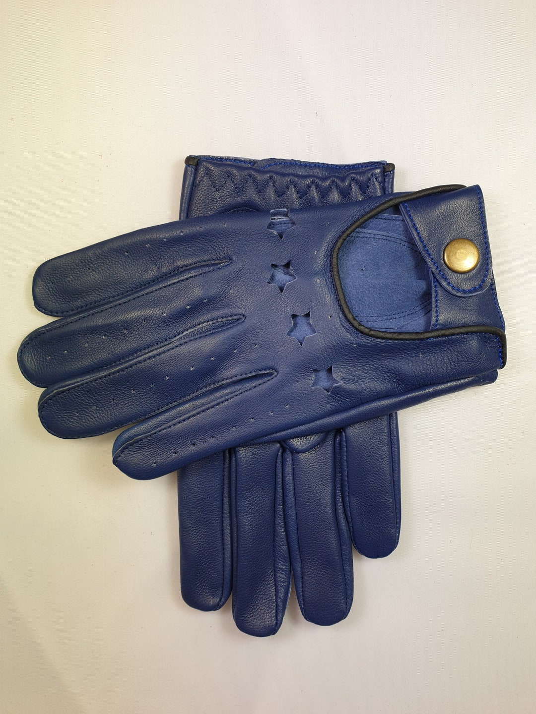 Genuine Navy Blue Leather Driving Gloves Women/men Unlined - Etsy