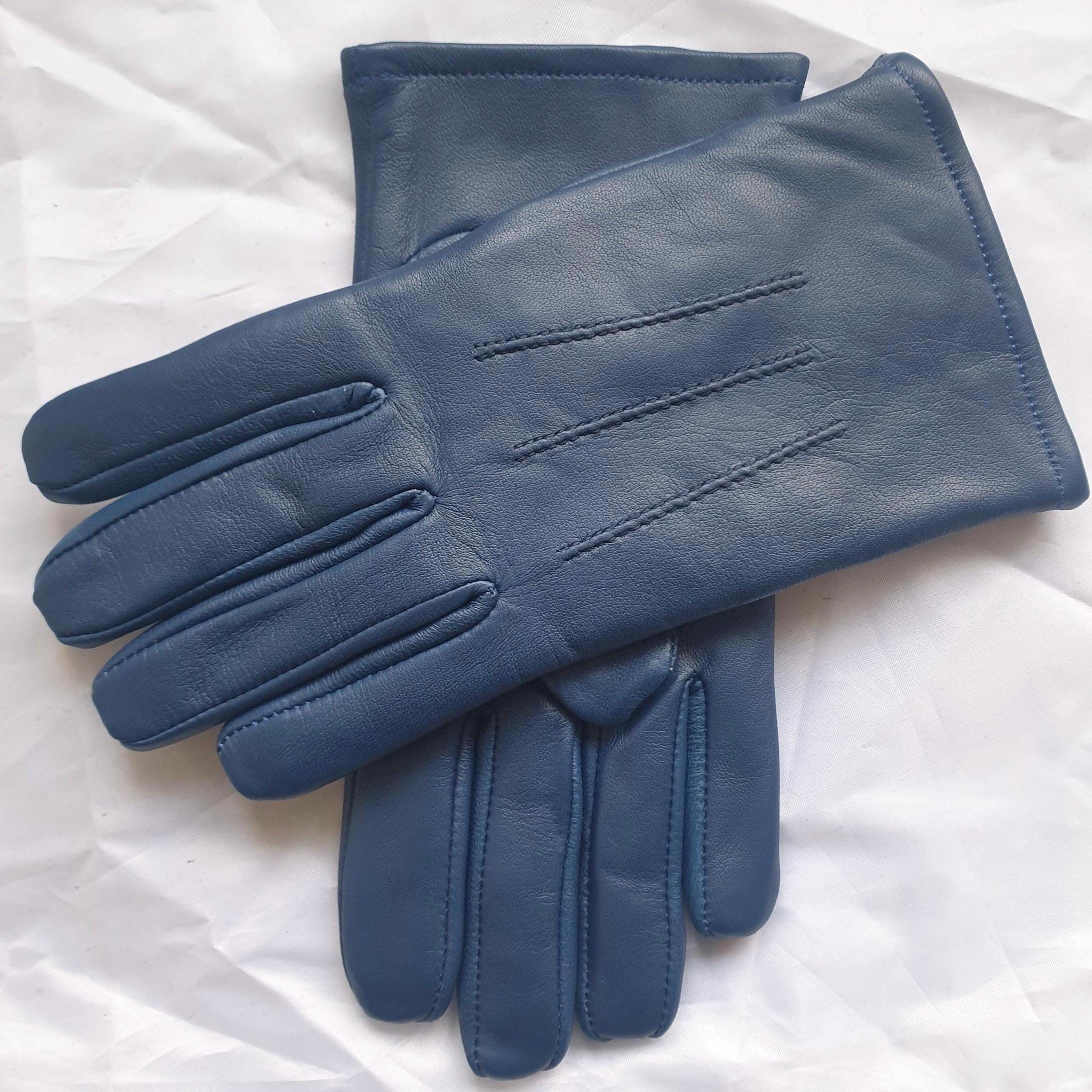 Women's Classic Navy Blue Leather Gloves Warm Soft Fleece Lining - Etsy