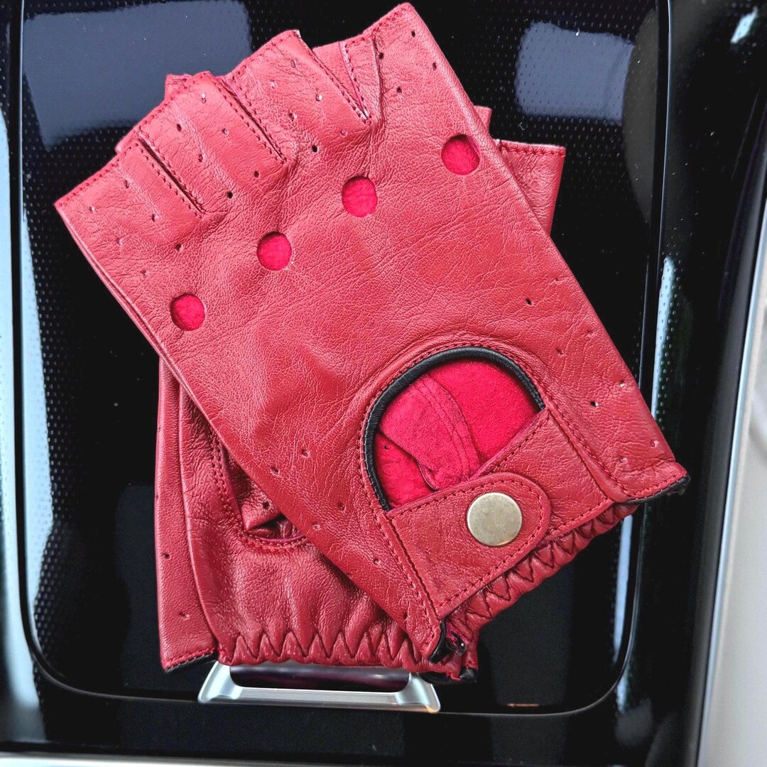 Red Leather Fingerless Driving Gloves: Perforated Nappa Leather - Etsy