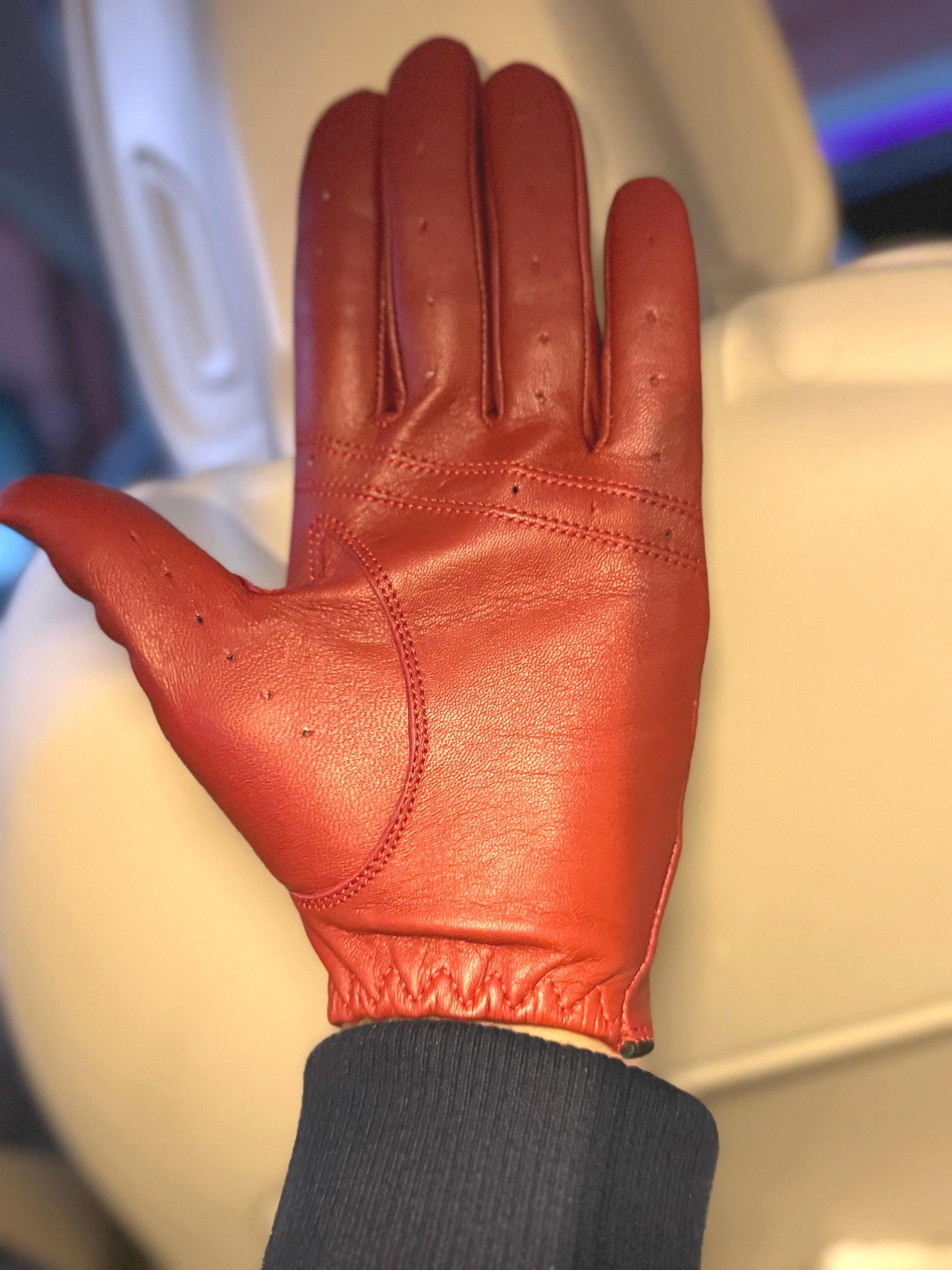 Leather Driving Gloves Men's Unlined Red Driving Gloves Touch Screen ...