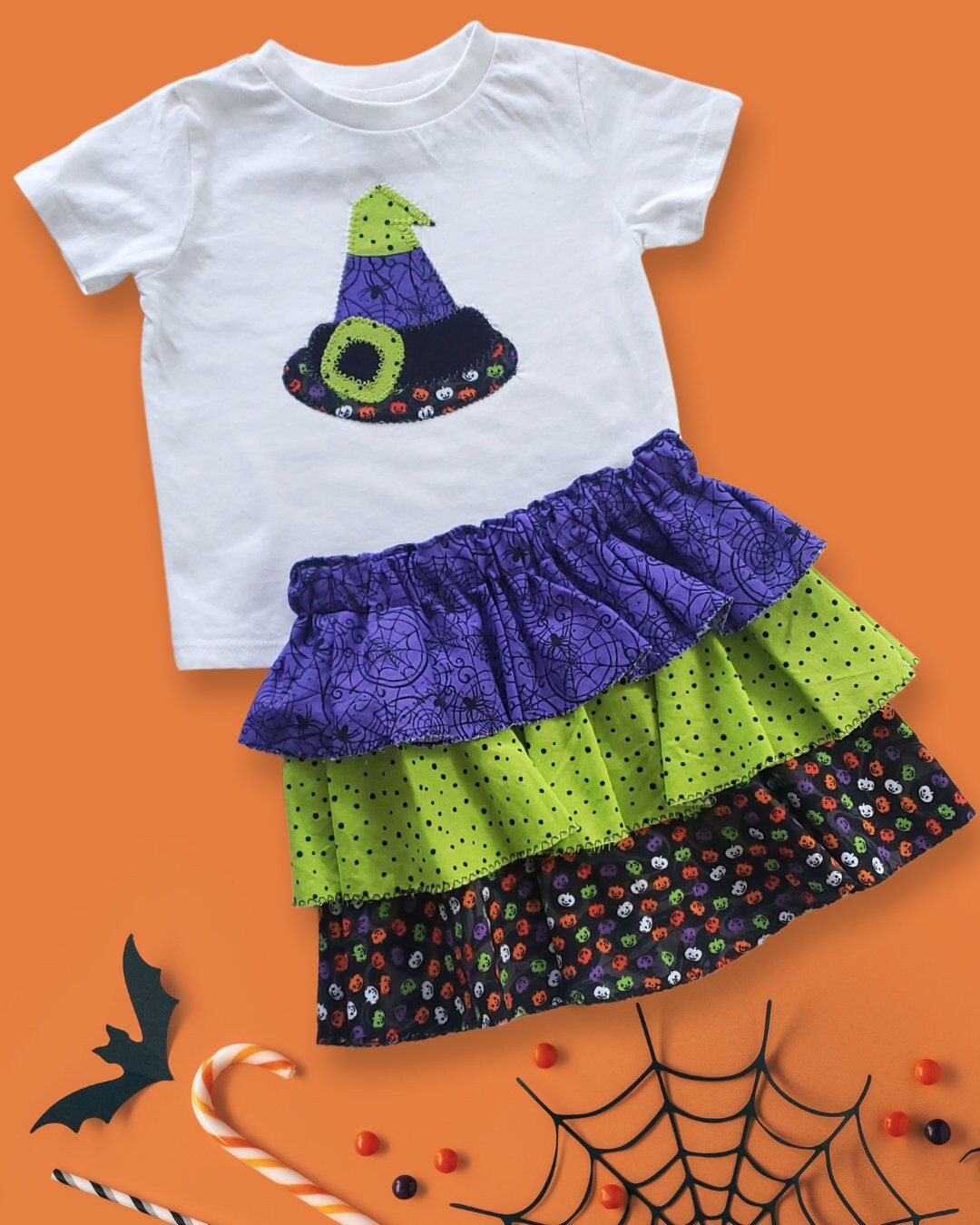 2T White Witch's Hat Tshirt W/ Matching Skirt / Ruffle Skirt / Witch's ...