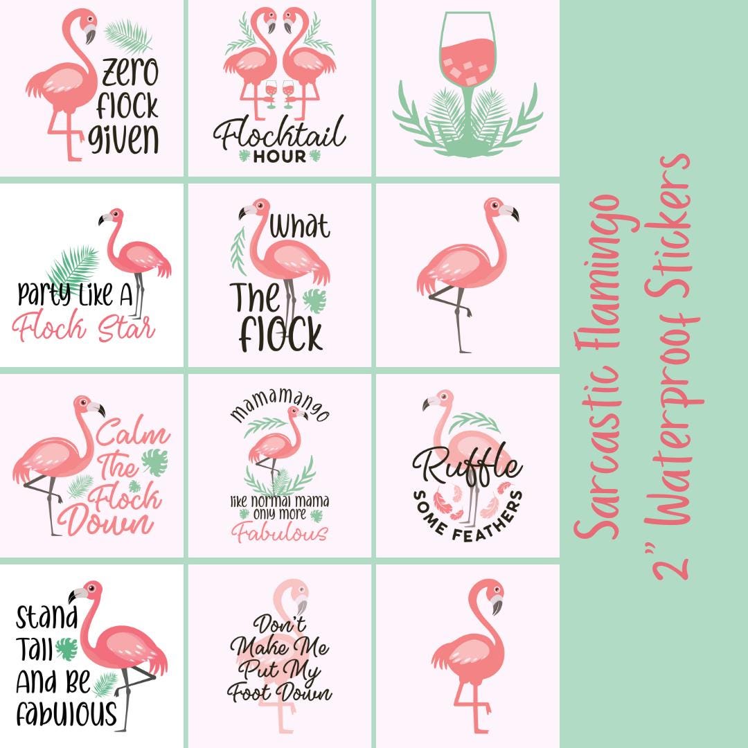 12 Sarcastic Pink Flamingo Stickers, Set of 12 Flamingo Stickers, Funny ...