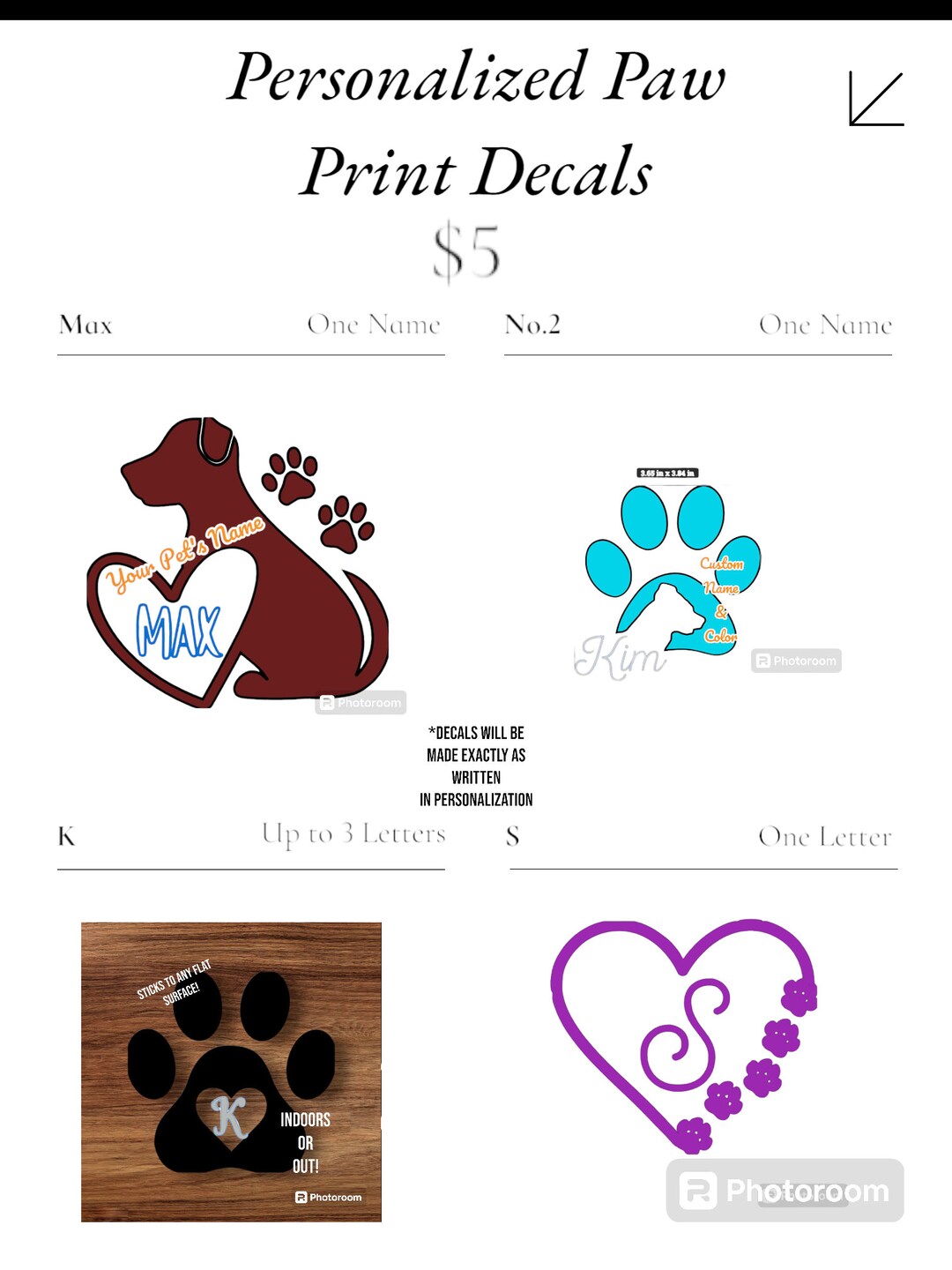 Personalized Paw Print Vinyl Decals for Indoor or Outdoor Use - Etsy