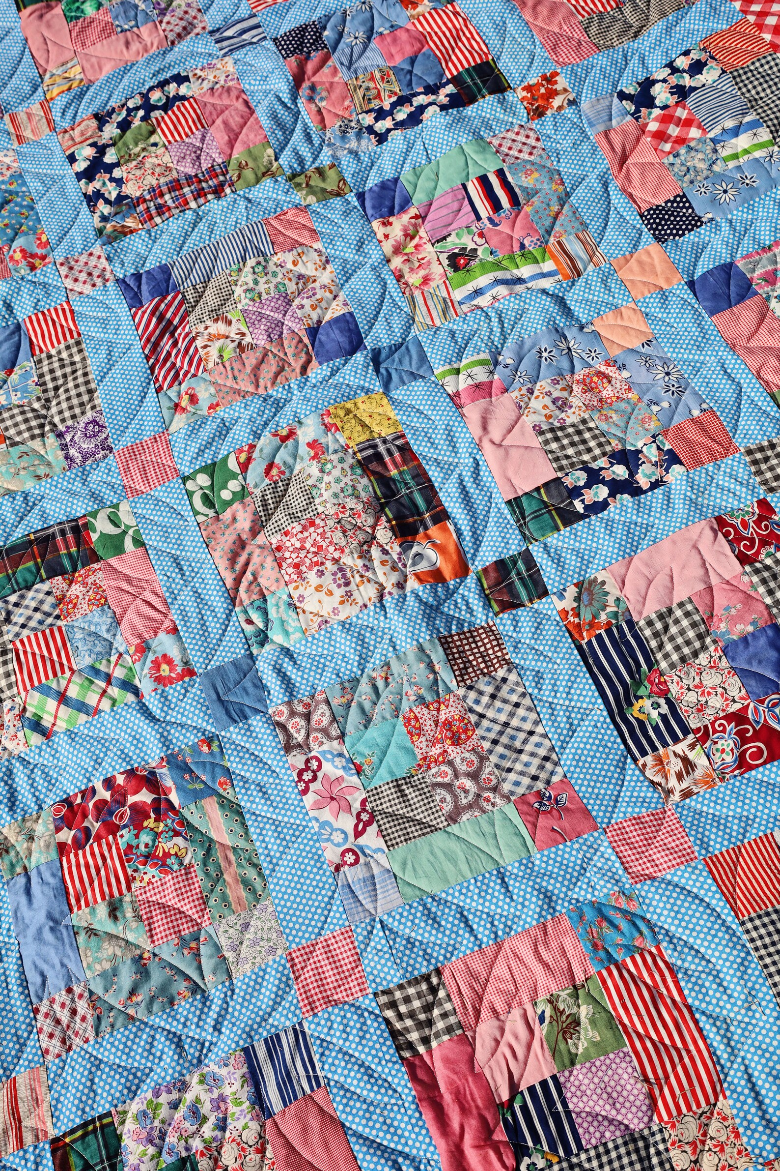 Restored Vintage Quilt Red, Blue, Gingham, Blocks Just Like Grandma's ...