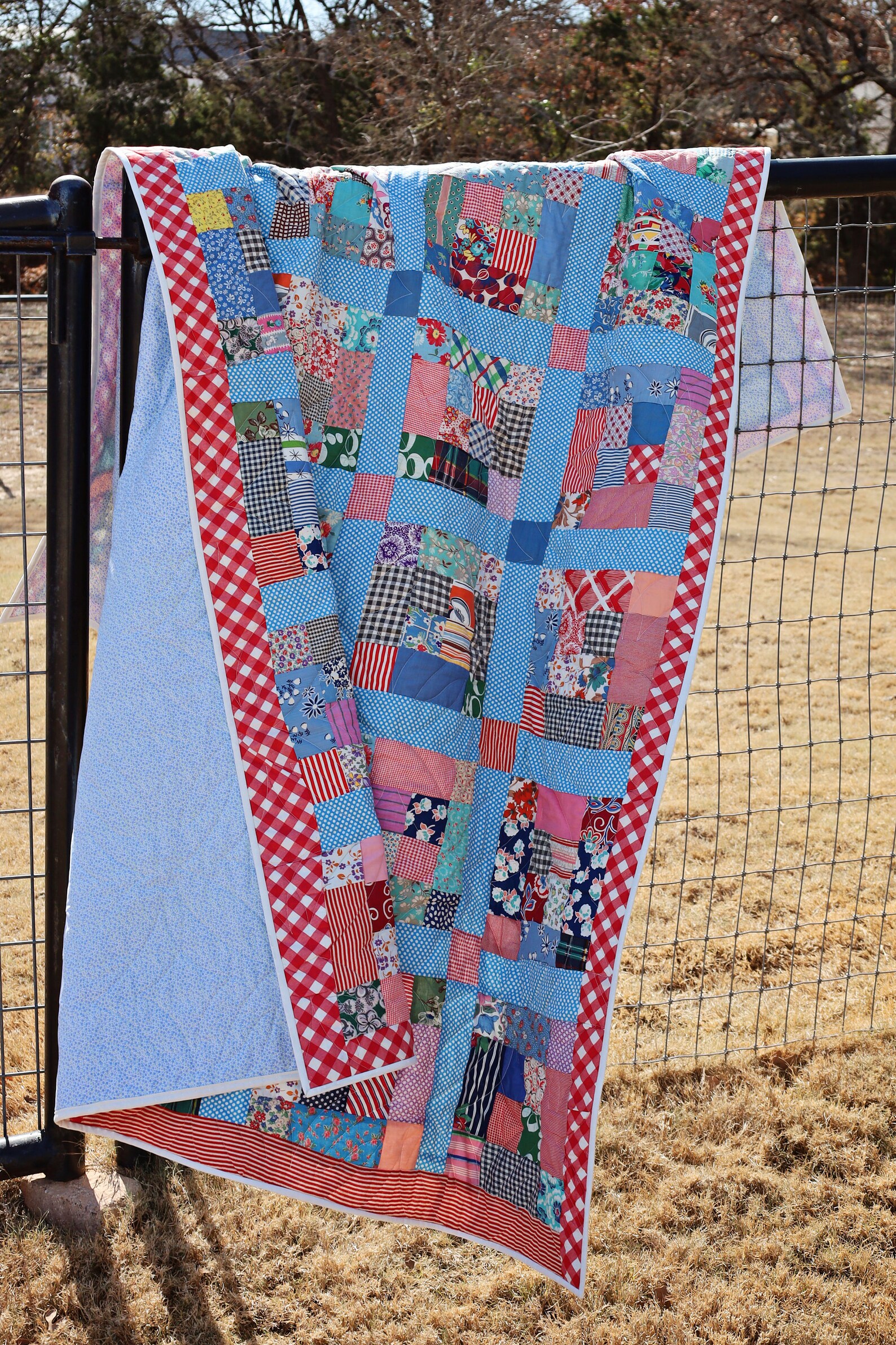 Restored Vintage Quilt Red, Blue, Gingham, Blocks Just Like Grandma's ...