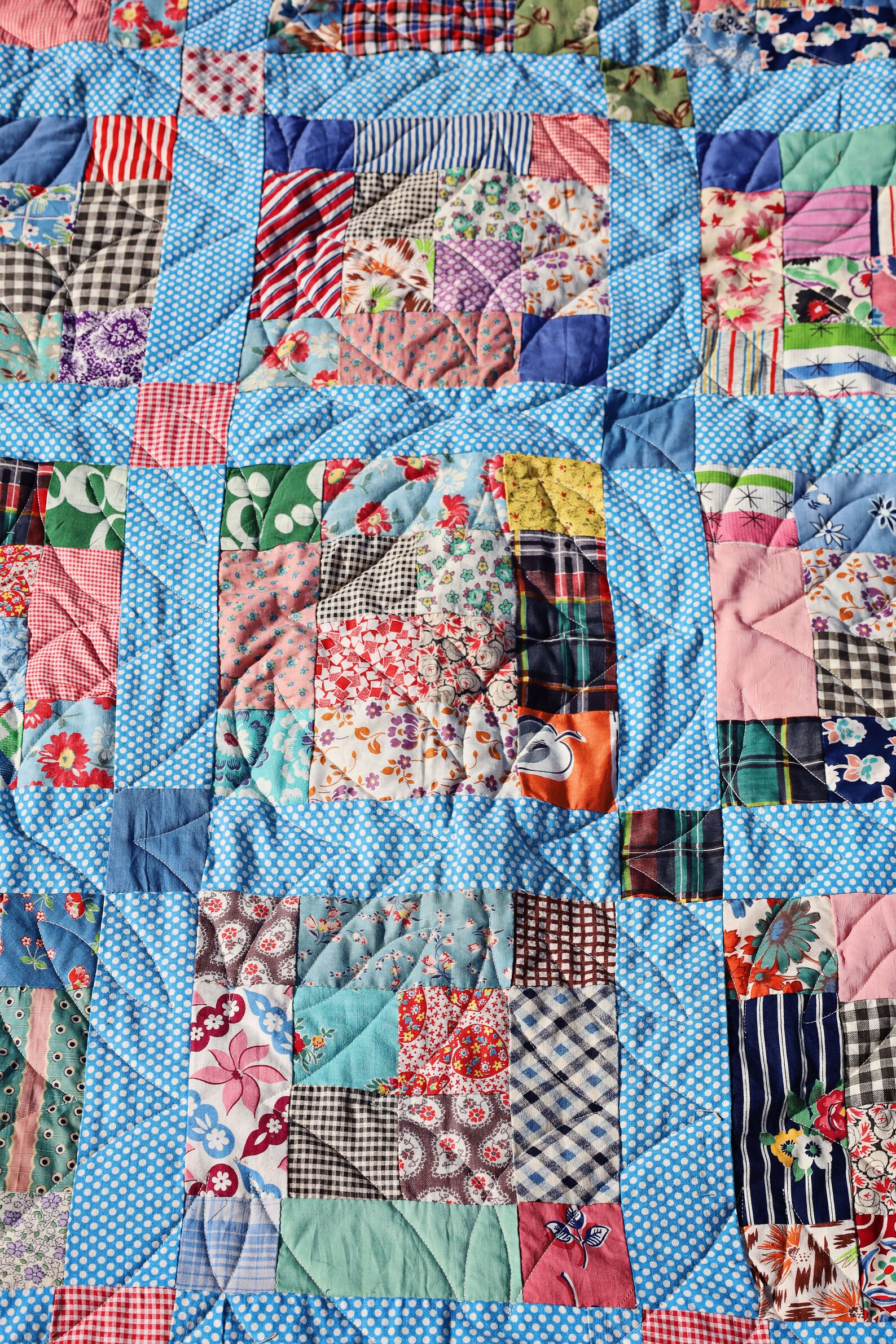 Restored Vintage Quilt Red, Blue, Gingham, Blocks Just Like Grandma's ...