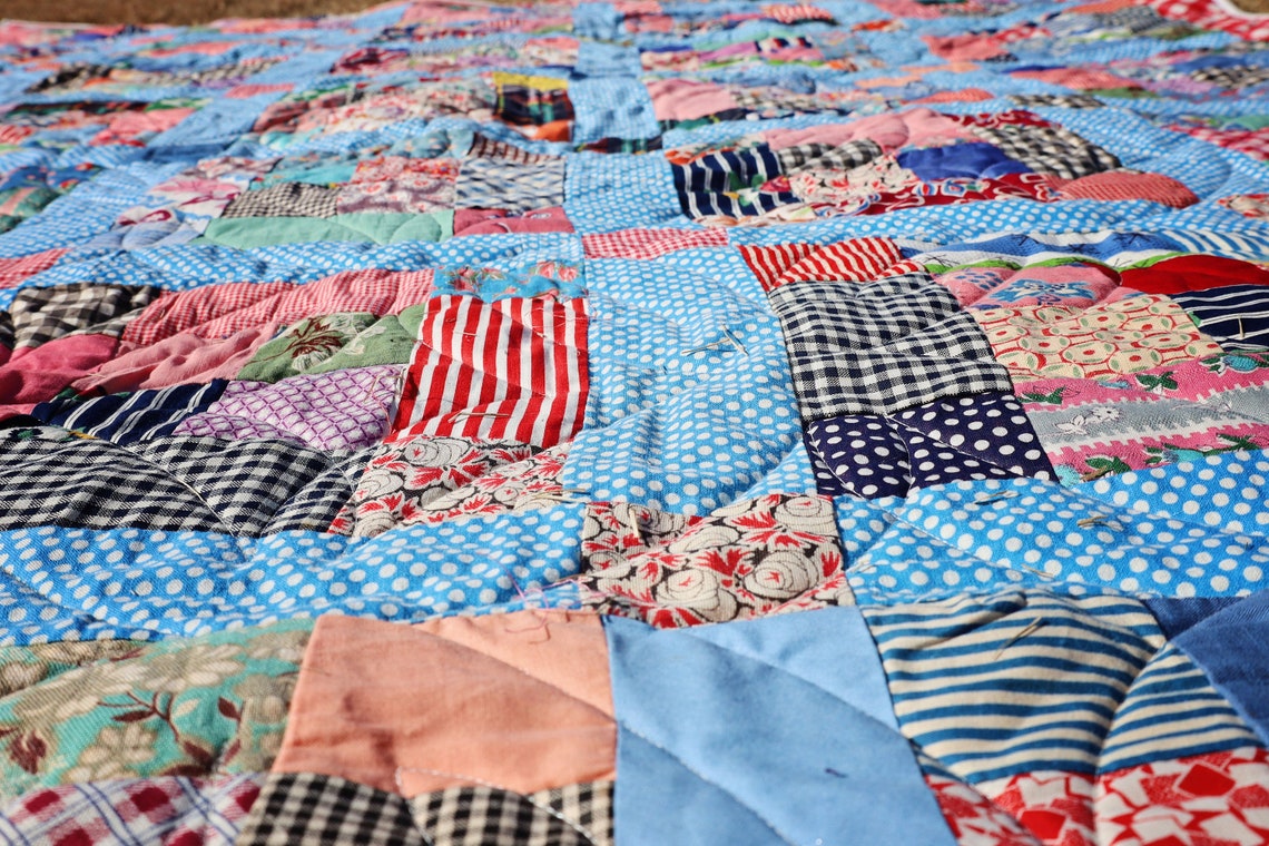 Restored Vintage Quilt Red, Blue, Gingham, Blocks Just Like Grandma's ...