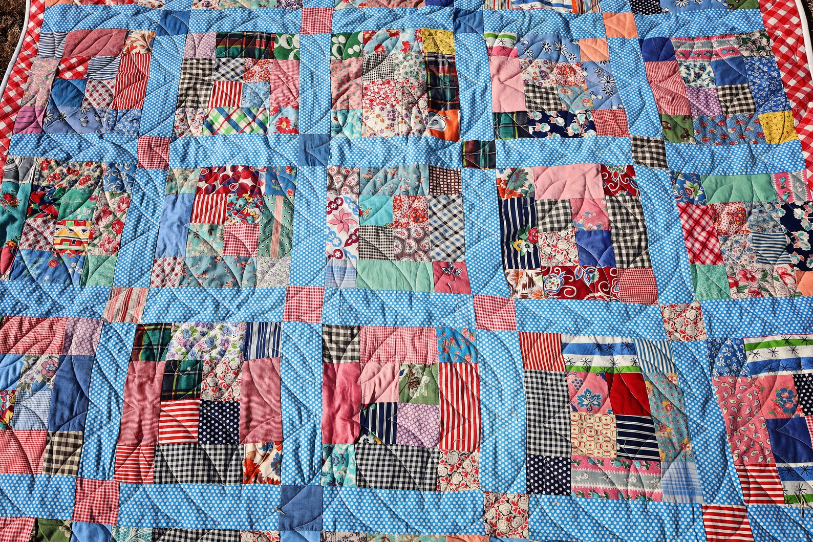 Restored Vintage Quilt Red, Blue, Gingham, Blocks Just Like Grandma's ...
