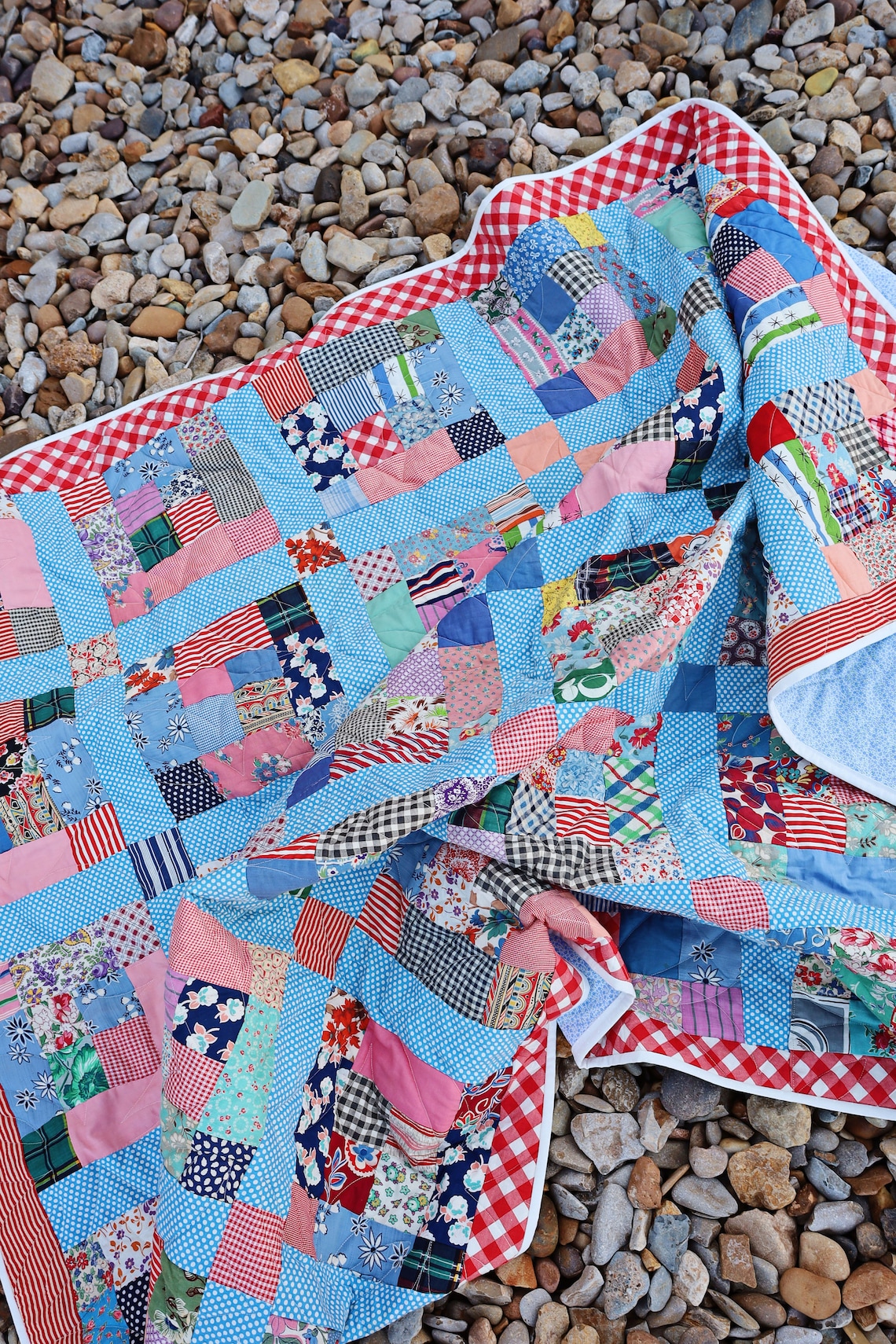 Restored Vintage Quilt Red, Blue, Gingham, Blocks Just Like Grandma's ...