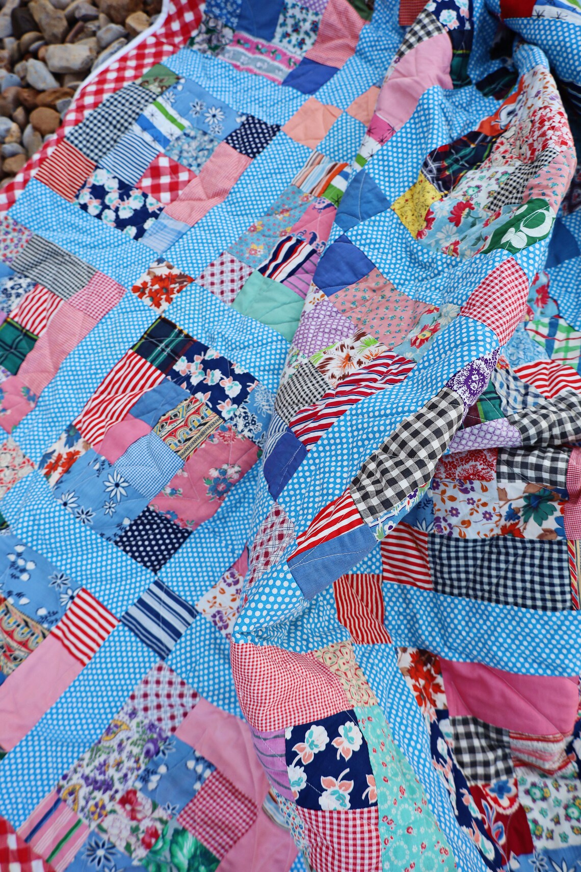 Restored Vintage Quilt Red, Blue, Gingham, Blocks Just Like Grandma's ...