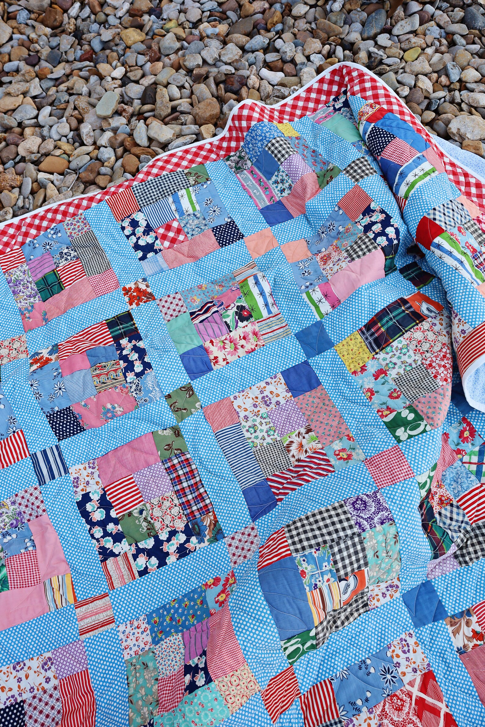 Restored Vintage Quilt Red, Blue, Gingham, Blocks Just Like Grandma's ...