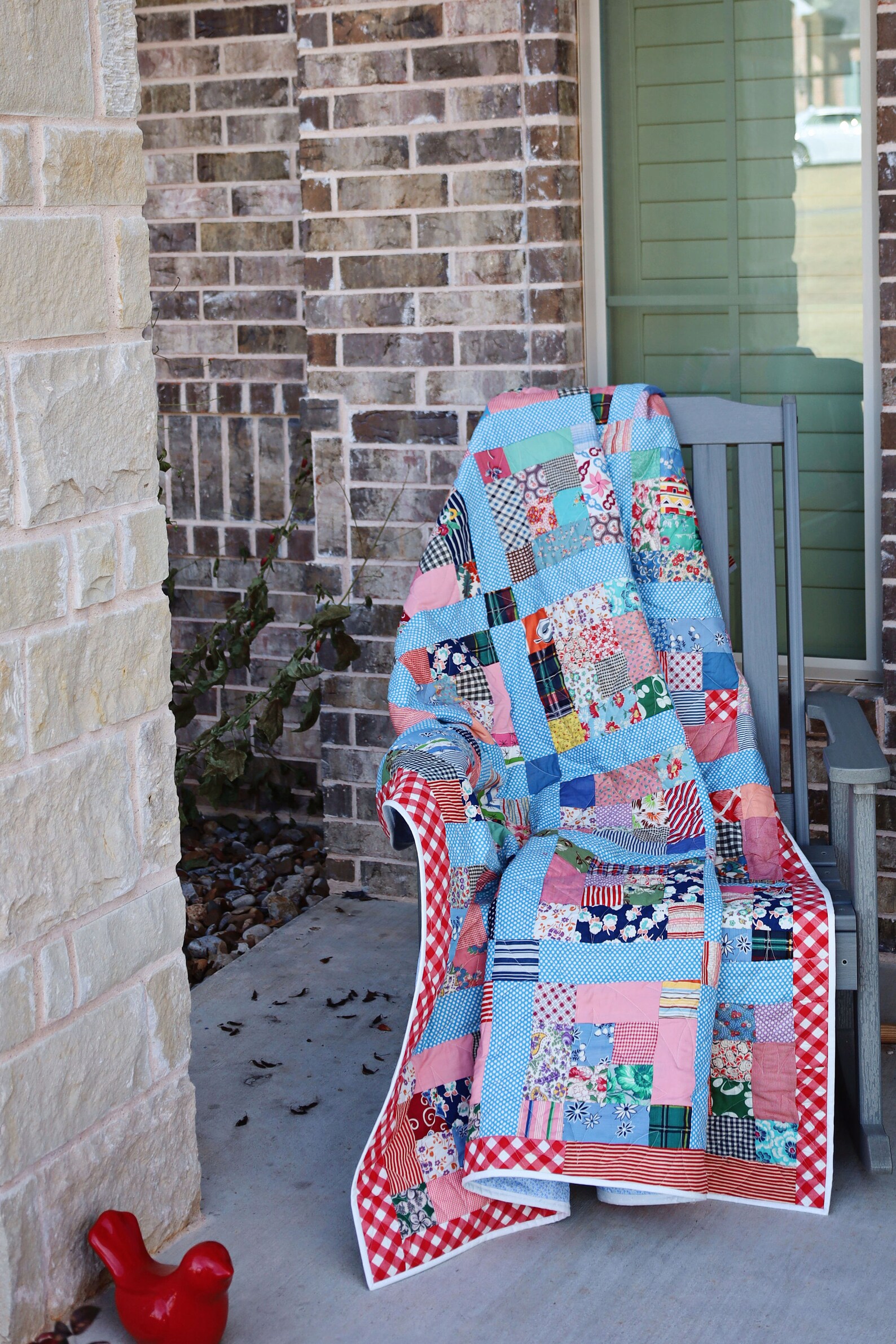 Restored Vintage Quilt Red, Blue, Gingham, Blocks Just Like Grandma's ...