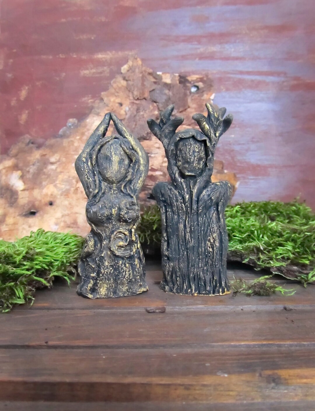Set 2 Figurines Cernunnos Horned God Statue Mother Earth - Etsy