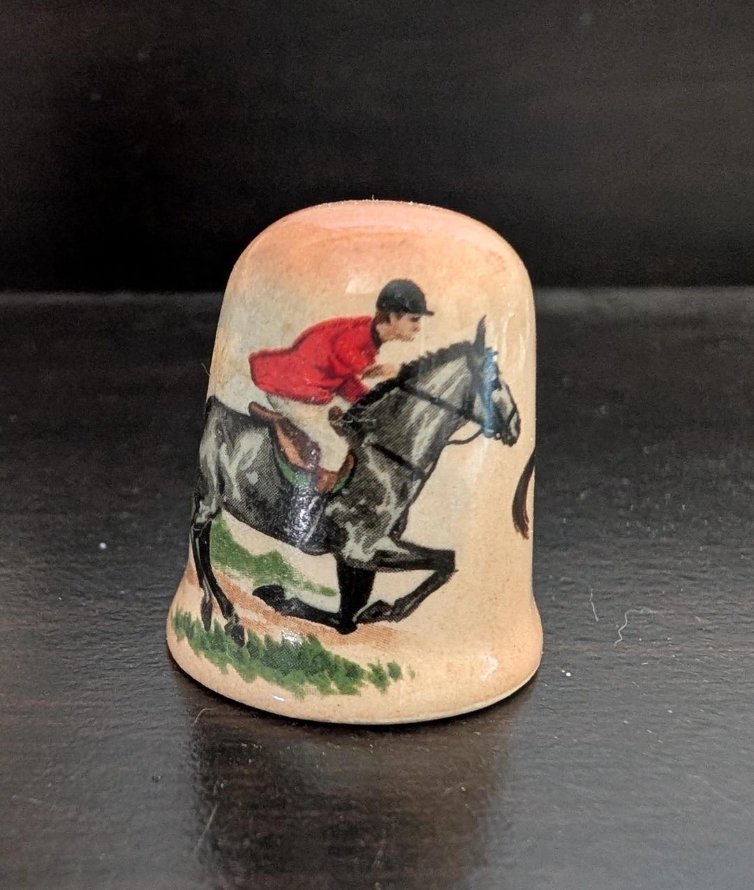 Hand Painted English Horse & Rider Thimble From Staffordshire England ...