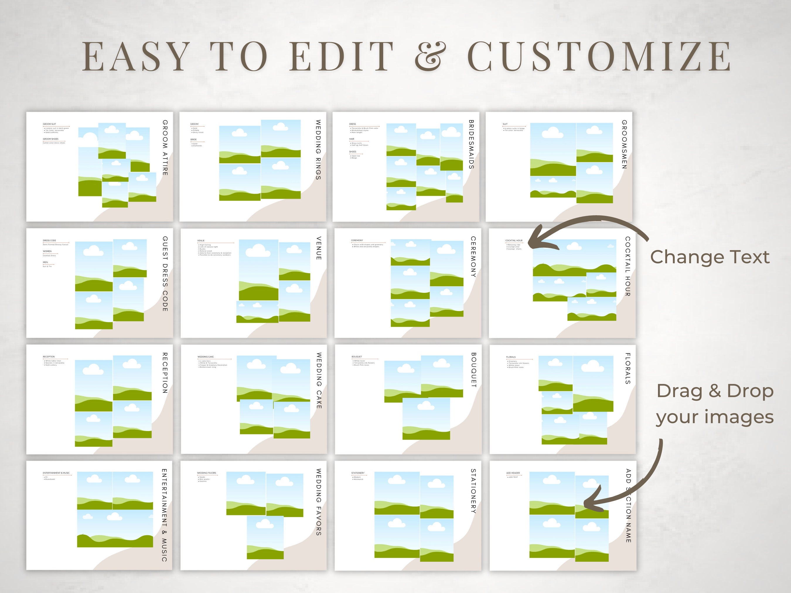 Wedding Design Mood Board Presentation Template With Bonus PDF Guide | Canva Editable Template ...