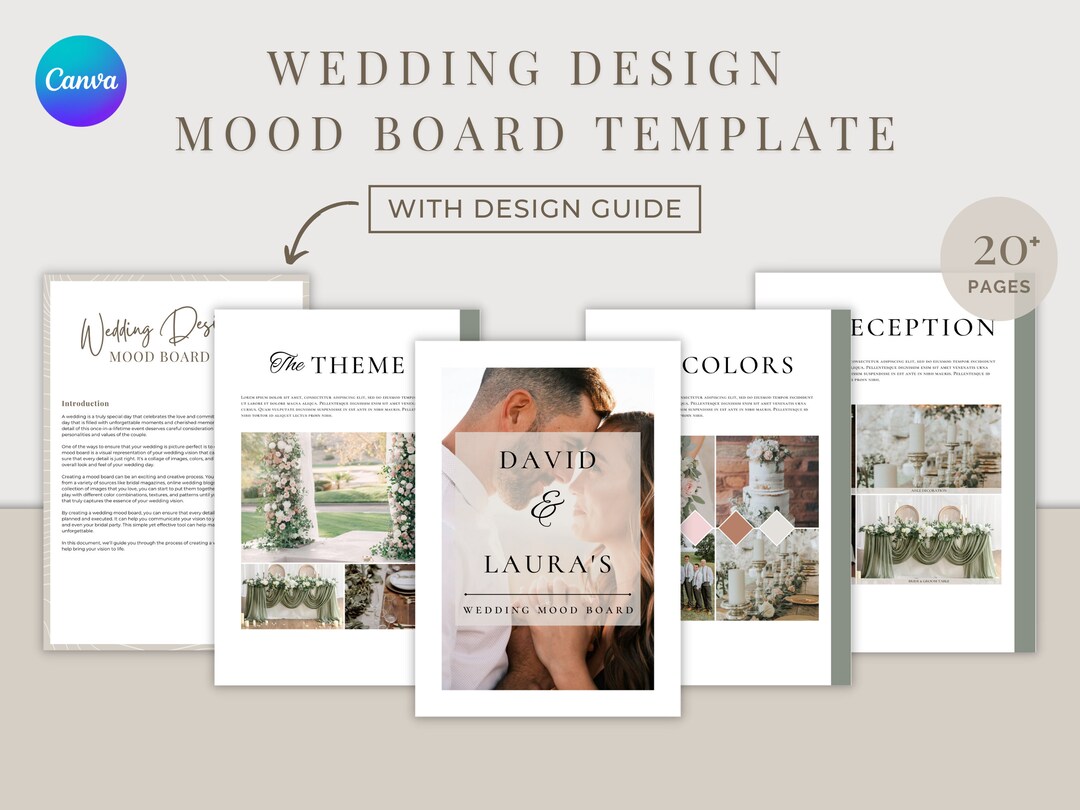 Wedding Design Mood Board Template With Design Guide | Canva Editable ...