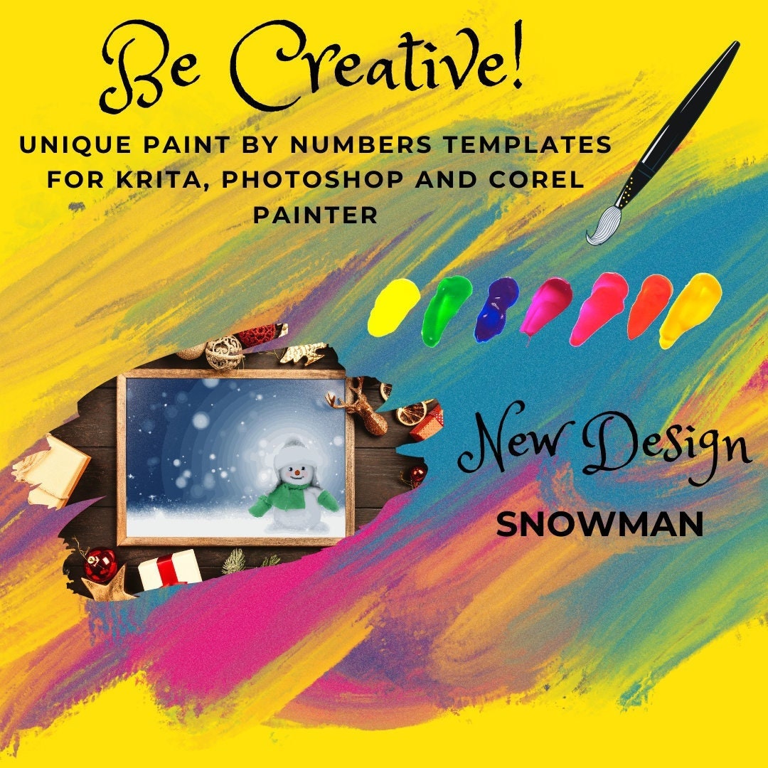 Paint by Numbers for Krita, Photoshop, Corel Painter - Snowman, Color by Numbers, Mahlen Nach ...