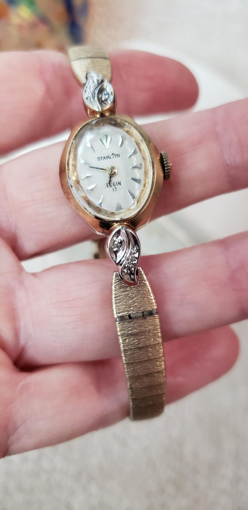 Vintage 1960s Elgin Starlite 10K Gold Diamond Cocktail Watch With ...