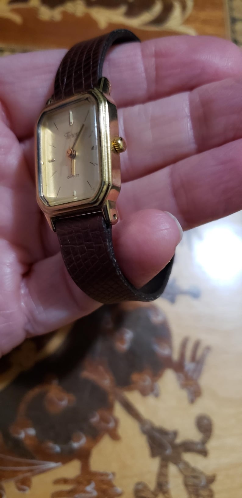 Vintage 1980's Timex Tank Quartz Ladies Watchl! Textured Champagene ...