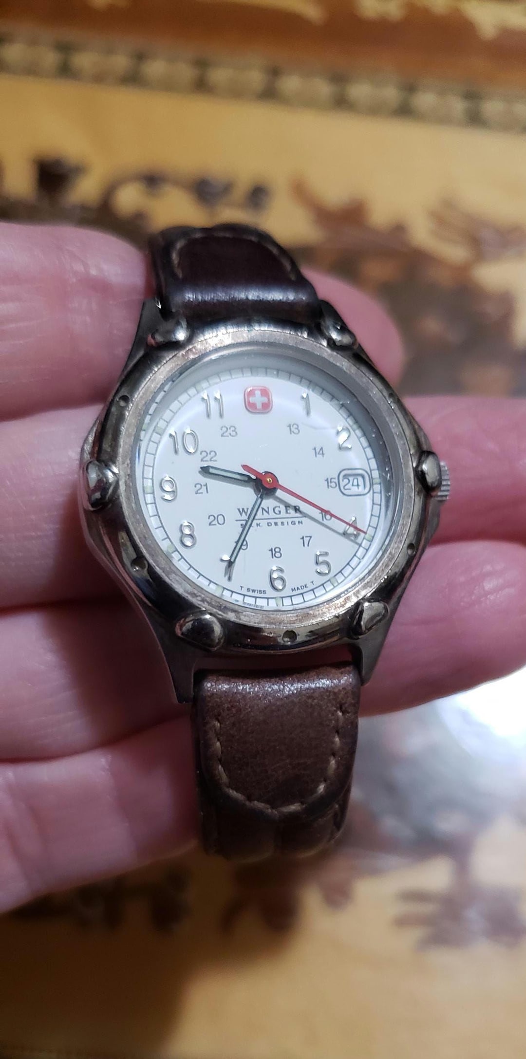 Vintage Wenger Swiss S.A.K. Ladies Watch. Beautiful Leather Band. White ...
