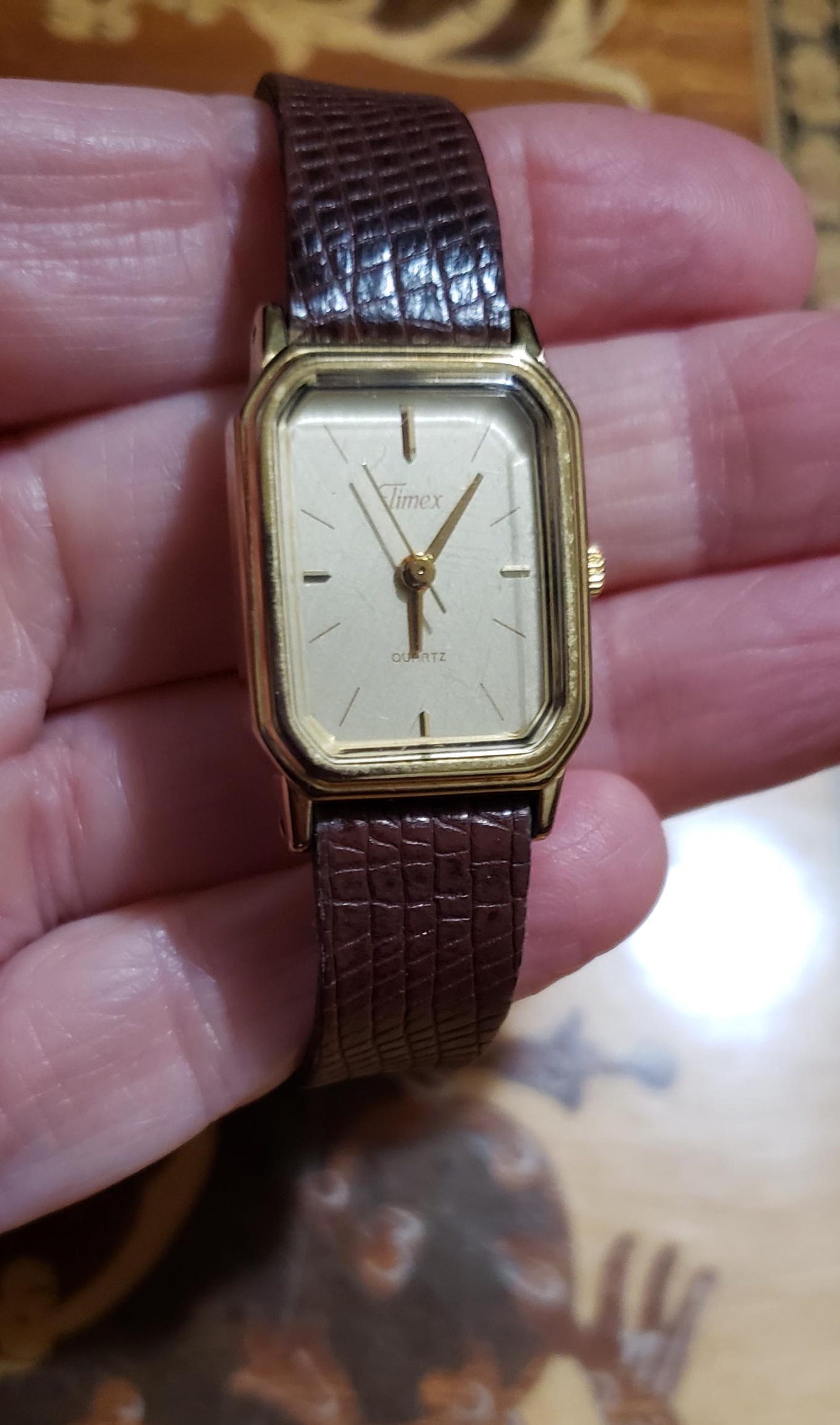 Vintage 1980's Timex Tank Quartz Ladies Watchl! Textured Champagene ...