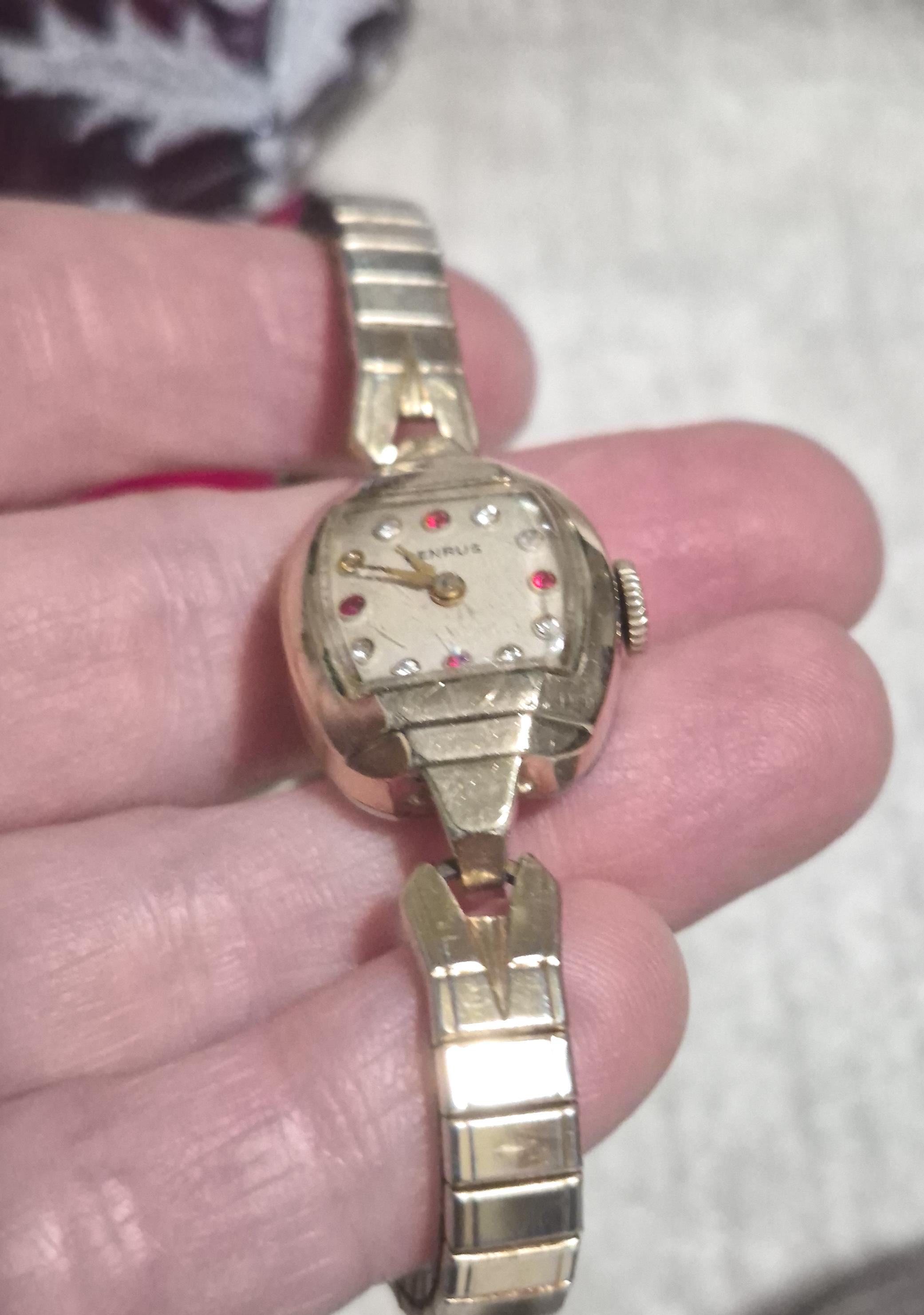 Vintage 1940s 10K Gold Ruby & Diamond Benrus Ladies Watch Art Deco ...